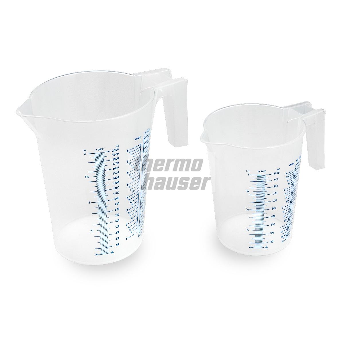 Measuring jug, stackable, open handle, blue measuring scale | Backmann24